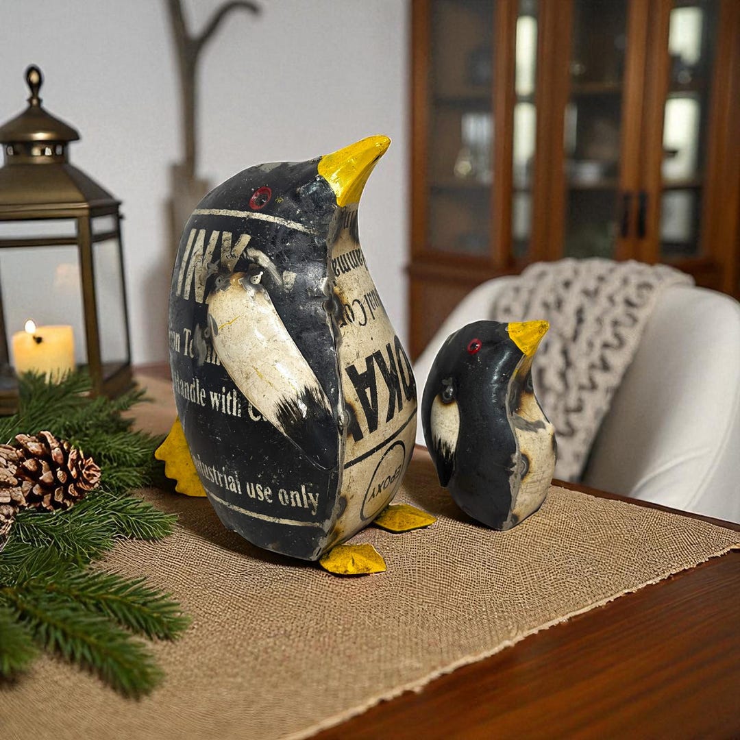 Recycled Vintage Scrap Metal Penguin Statues - Rustic Farmhouse Decor ...