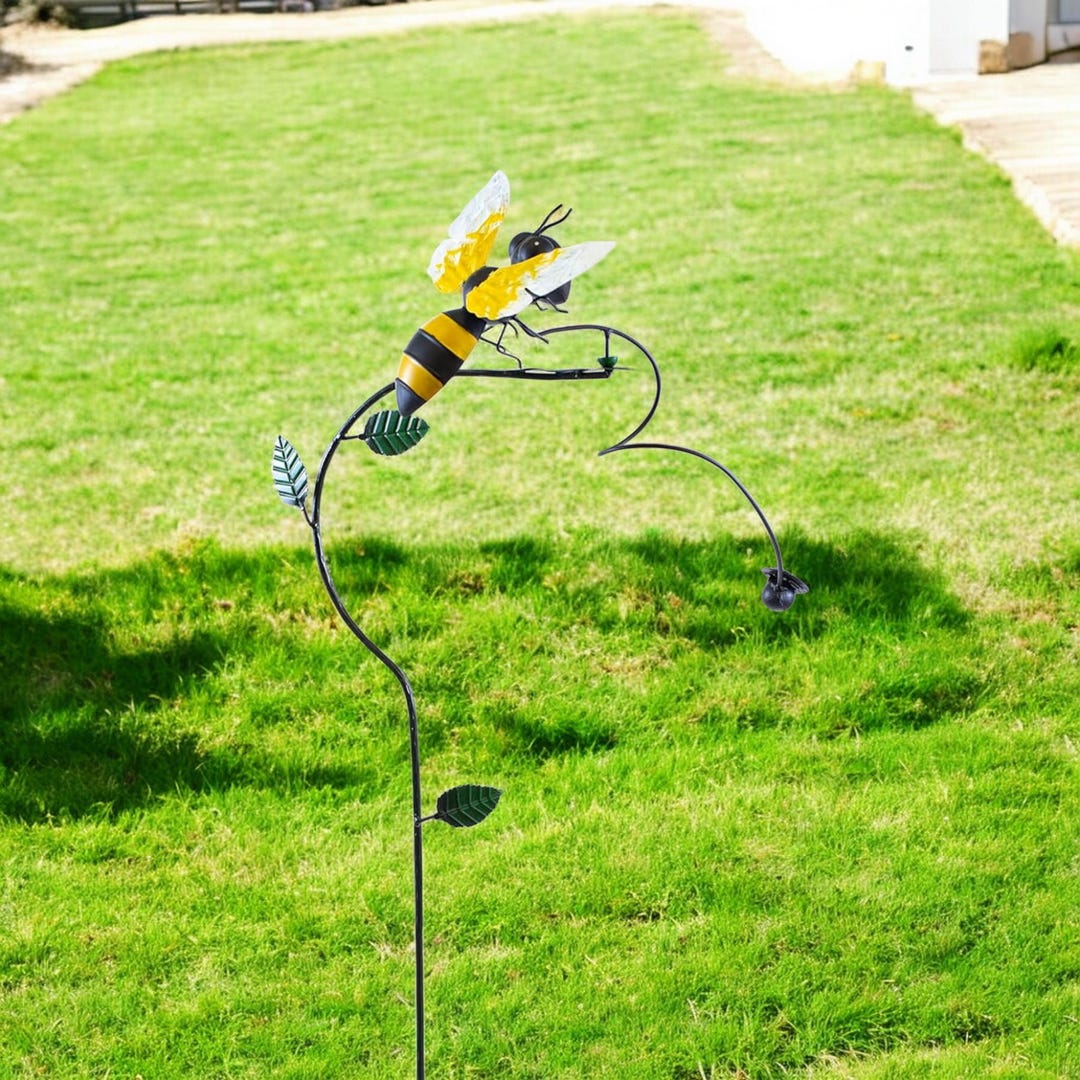 Kinetic Metal Bee Yard Stake Wind Spinner Rocker Rocking Whirly-gig ...