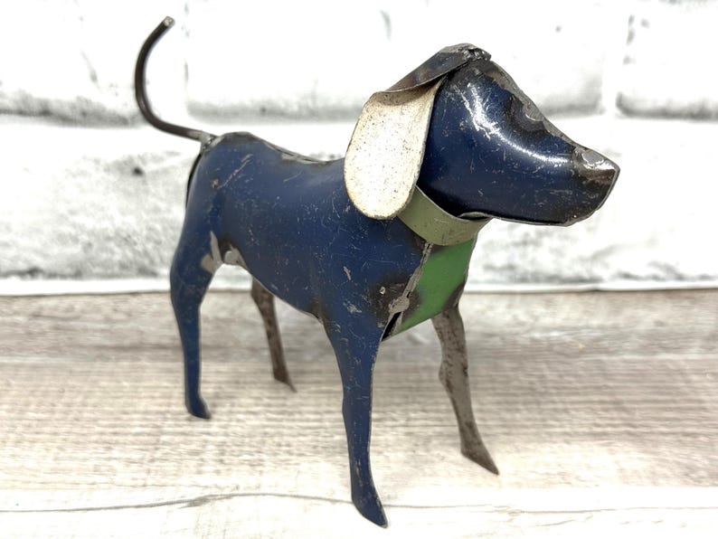 Recycled 6.5" Small Scrap Metal Dog Statue Colorful Vintage Puppy Decor ...