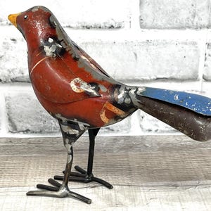 Rustic Repurposed Recycled Vintage Scrap Metal Red Bird Statue Home ...