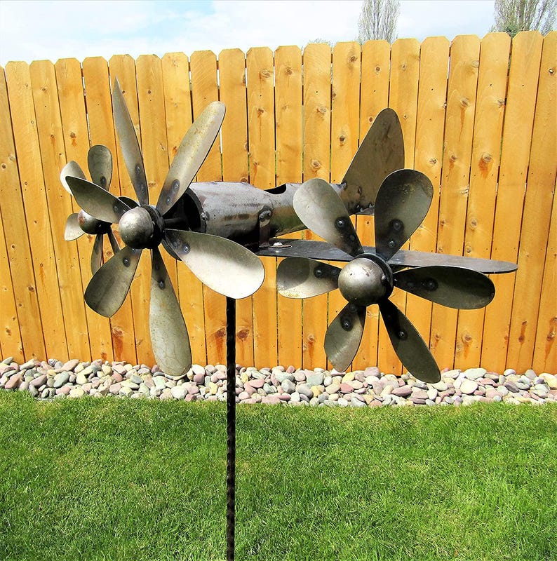 Metal Triple Propeller Plane Airplane Spinner Propeller Yard Garden ...