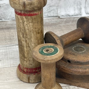 Set of 4 Assorted Vintage Wooden Industrial Textile Bobbins Spools Flat ...