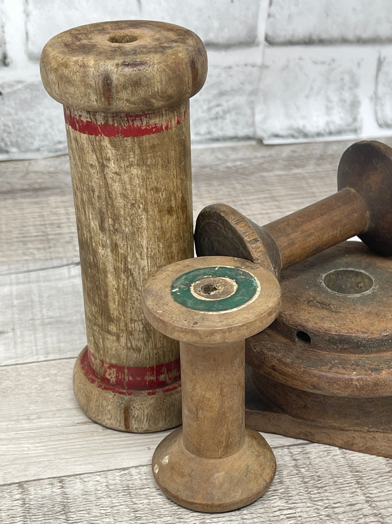 Set of 4 Assorted Vintage Wooden Industrial Textile Bobbins Spools Flat ...
