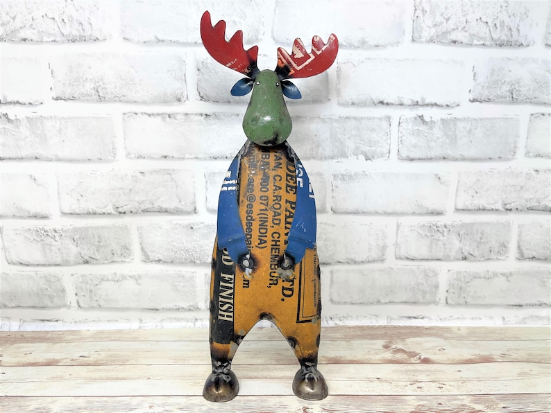 Rustic Small 13" Tall Repurposed Vintage Scrap Metal Moose Statue Home ...