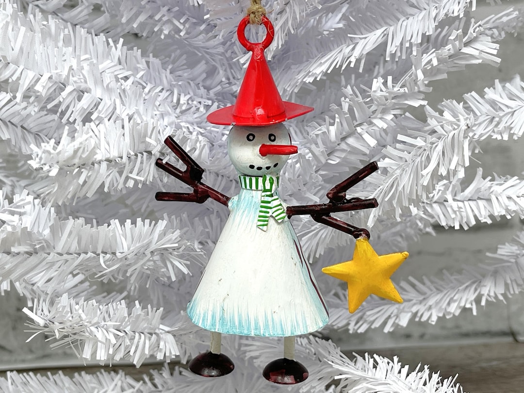 Hand Painted Vintage Scrap Metal Welded Snowman W/ Star Christmas Tree ...