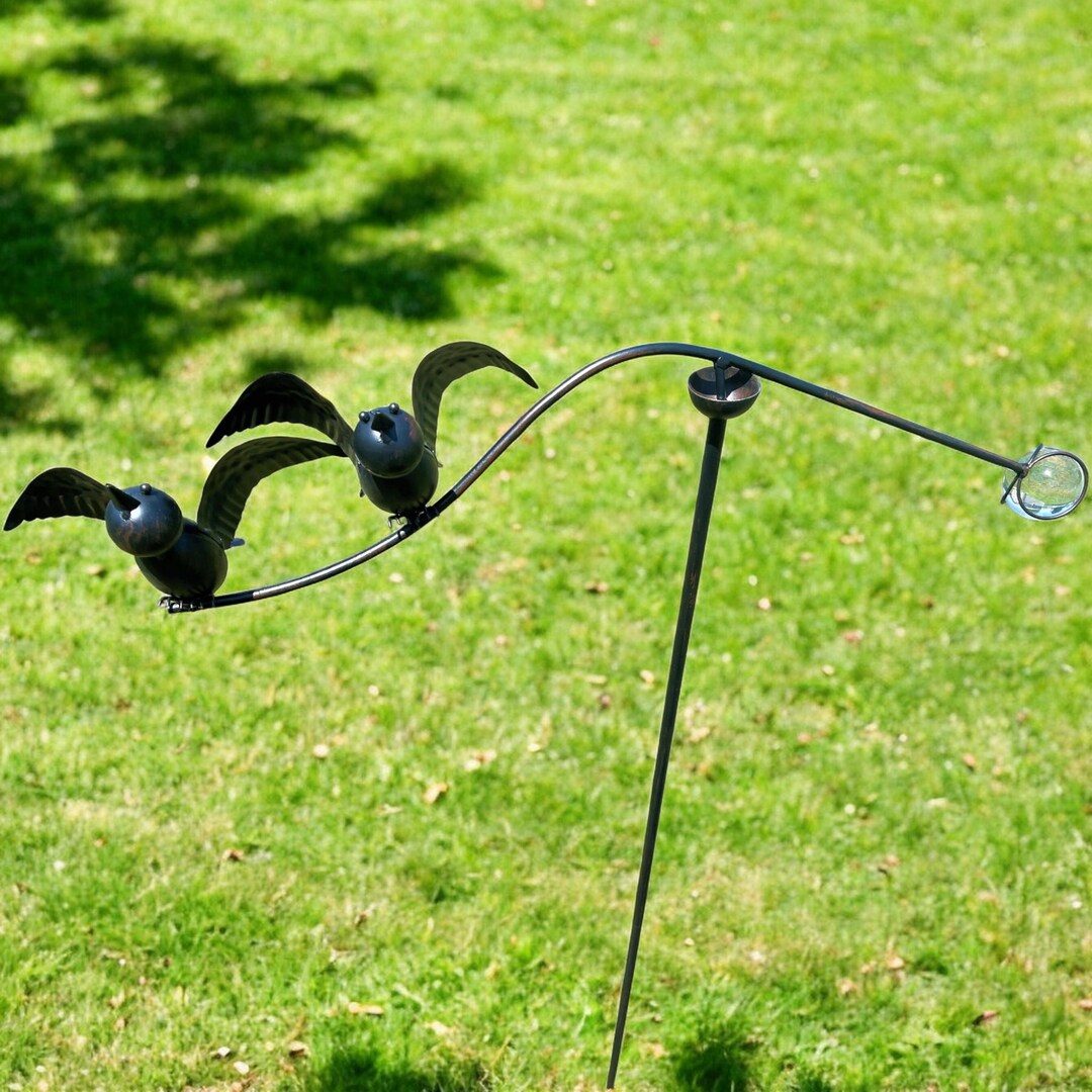 Kinetic Metal Love Birds Crows Yard Stake Wind Spinner Rocker Rocking ...