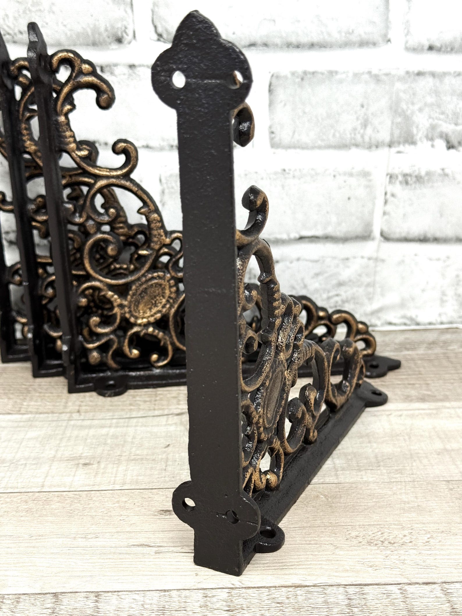 4 Hand Painted Cast Iron 8" X 8" Shelf Brackets Black W/gold Accents - Etsy
