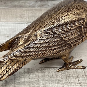 Cast Iron Hand Painted Dark Brown W/ Gold Accents Head Down Crow Raven ...