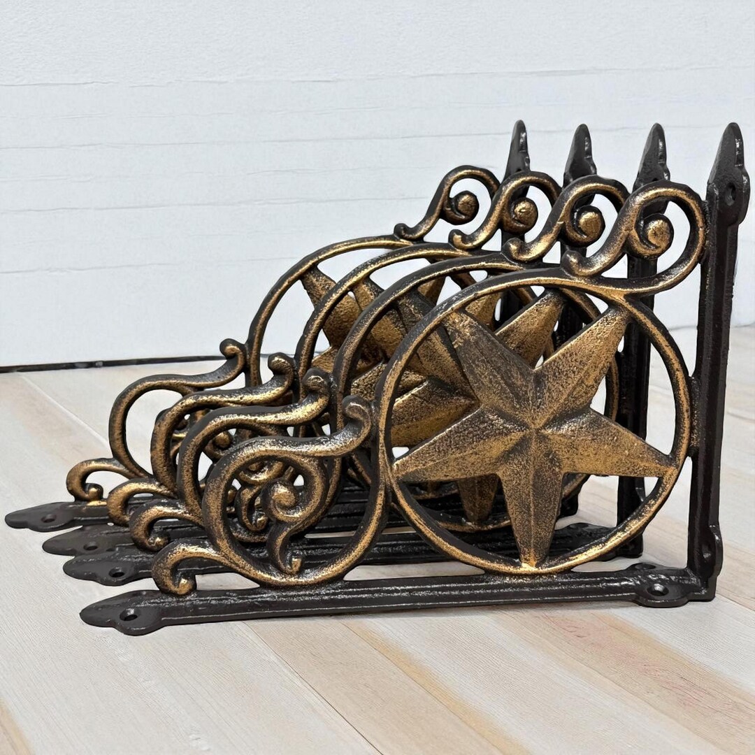 Set of 4 Hand Painted Cast Iron Star Shelf Brackets Black W/gold ...