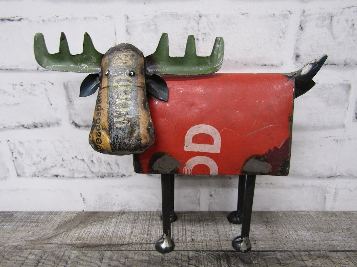 Rustic 8" X 9.5" Small Repurposed Vintage Scrap Metal Moose Statue Home ...