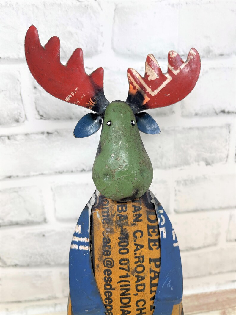 Rustic Small 13" Tall Repurposed Vintage Scrap Metal Moose Statue Home ...