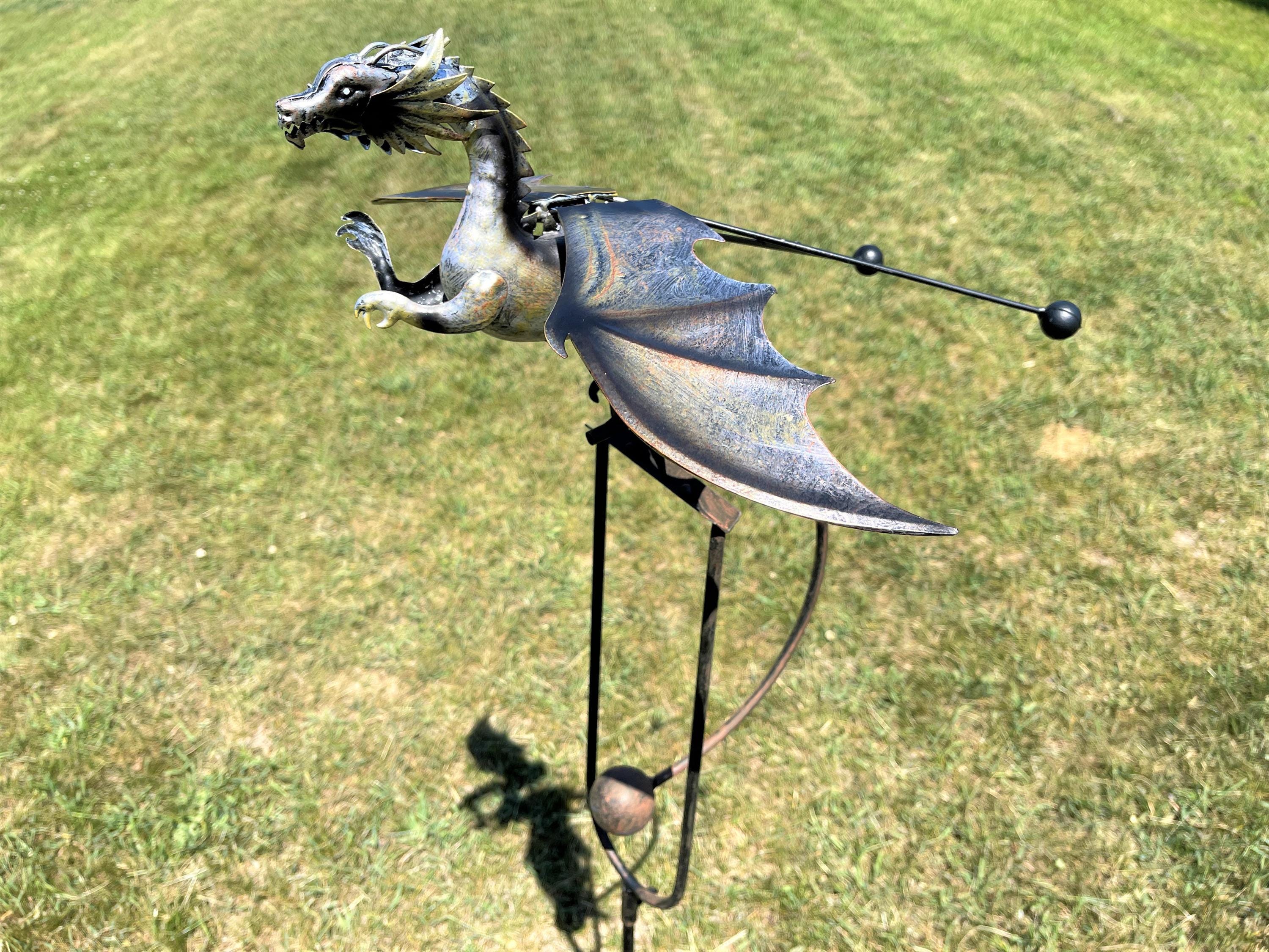 Kinetic Metal Mystical Dragon Yard Stake Wind Spinner Rocker Rocking ...