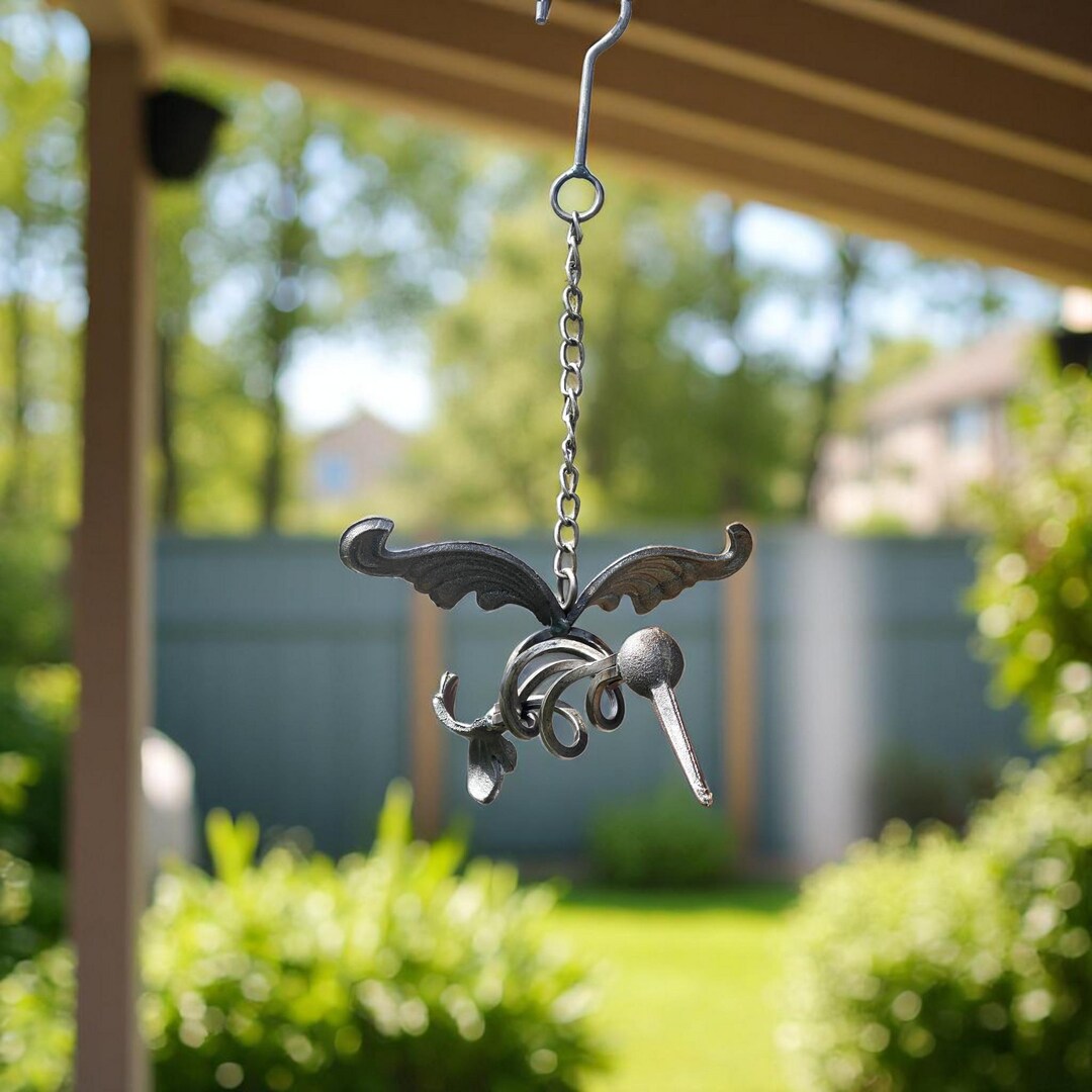 Welded Steel Hummingbird Garden Decor, Hanging Chain, Rustic Style - Etsy