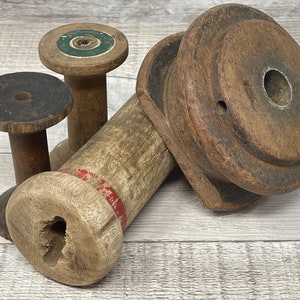 Set of 4 Assorted Vintage Wooden Industrial Textile Bobbins Spools Flat ...