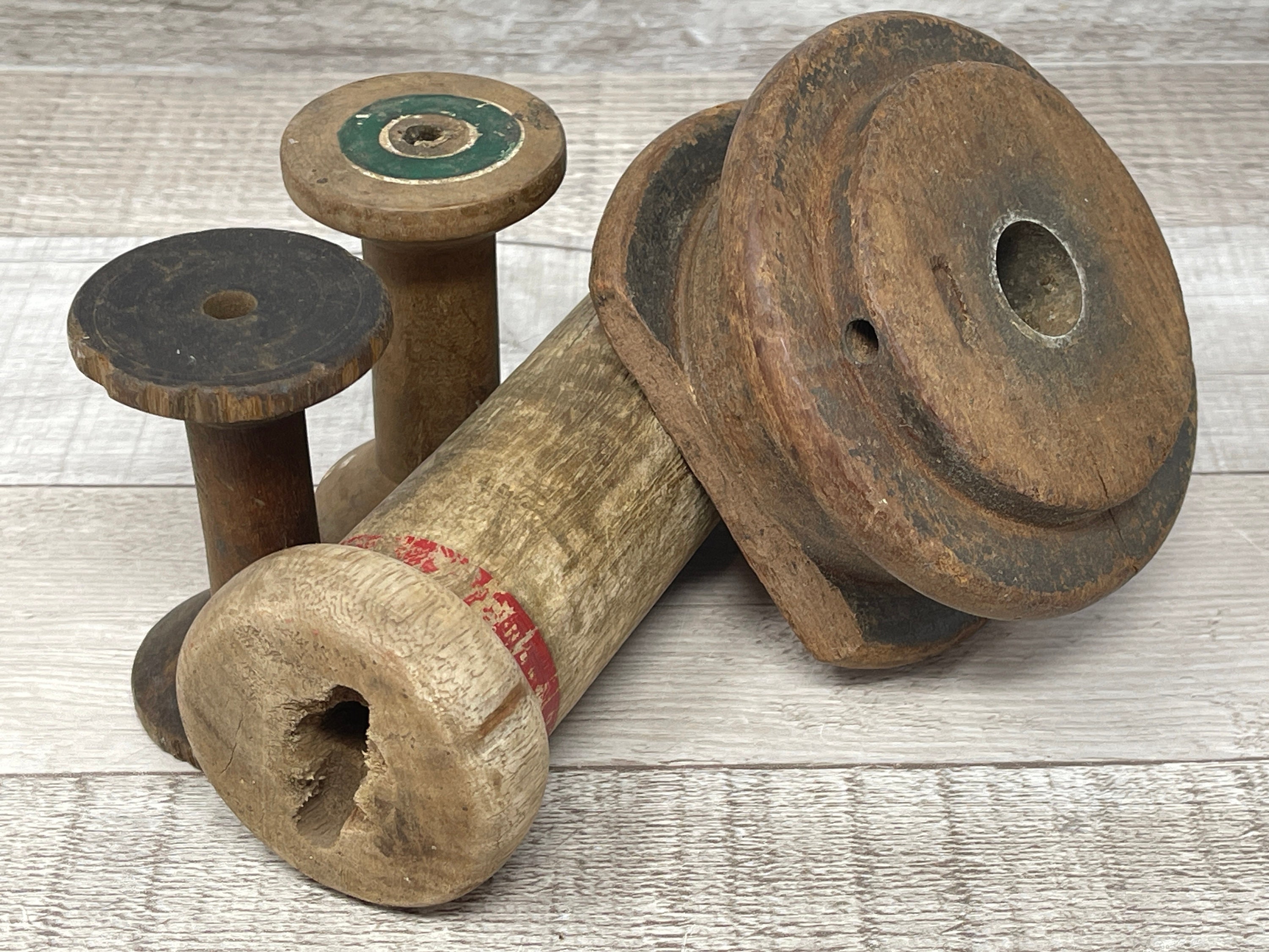 Set of 4 Assorted Vintage Wooden Industrial Textile Bobbins Spools Flat ...