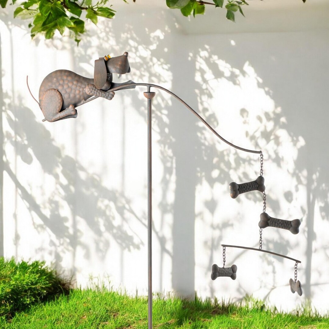 Metal Puppy Dog Doggy With Bones Balancer Rocker Yard Stake Wind ...