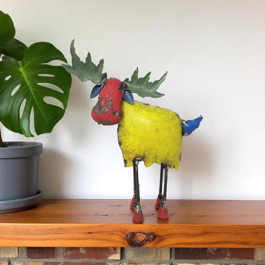 Rustic Small 14" Tall Repurposed Vintage Scrap Metal Moose Statue Home ...