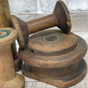 Set of 4 Assorted Vintage Wooden Industrial Textile Bobbins Spools Flat ...
