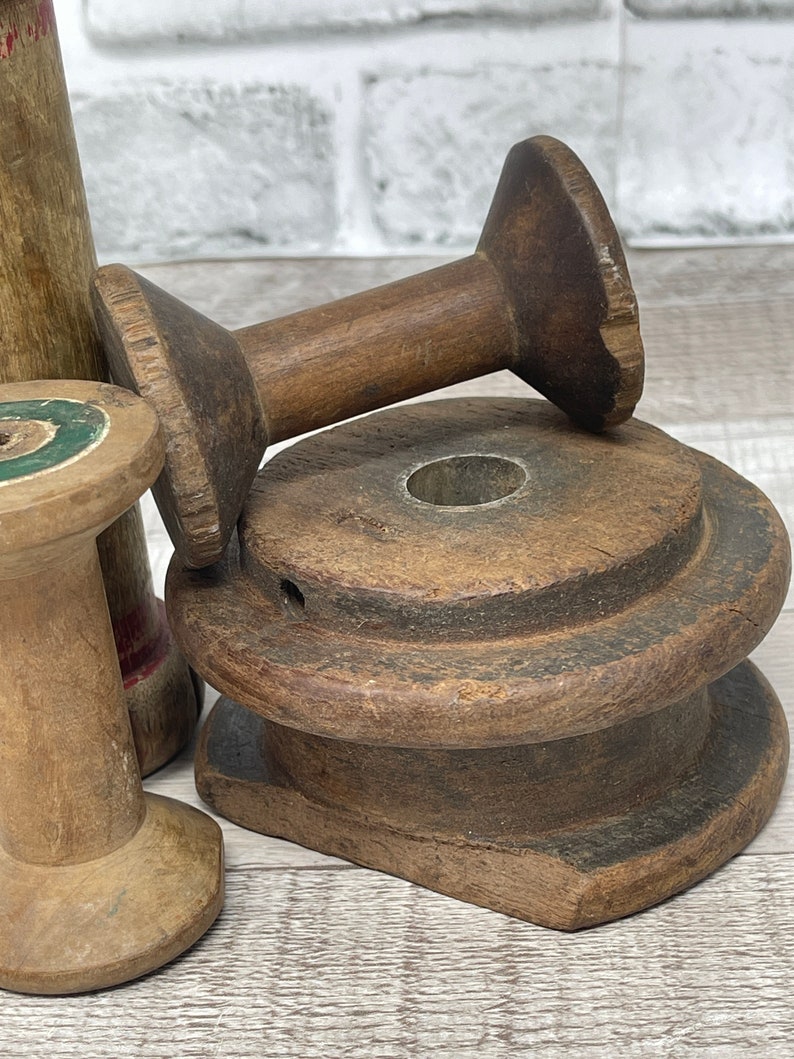 Set of 4 Assorted Vintage Wooden Industrial Textile Bobbins Spools Flat ...