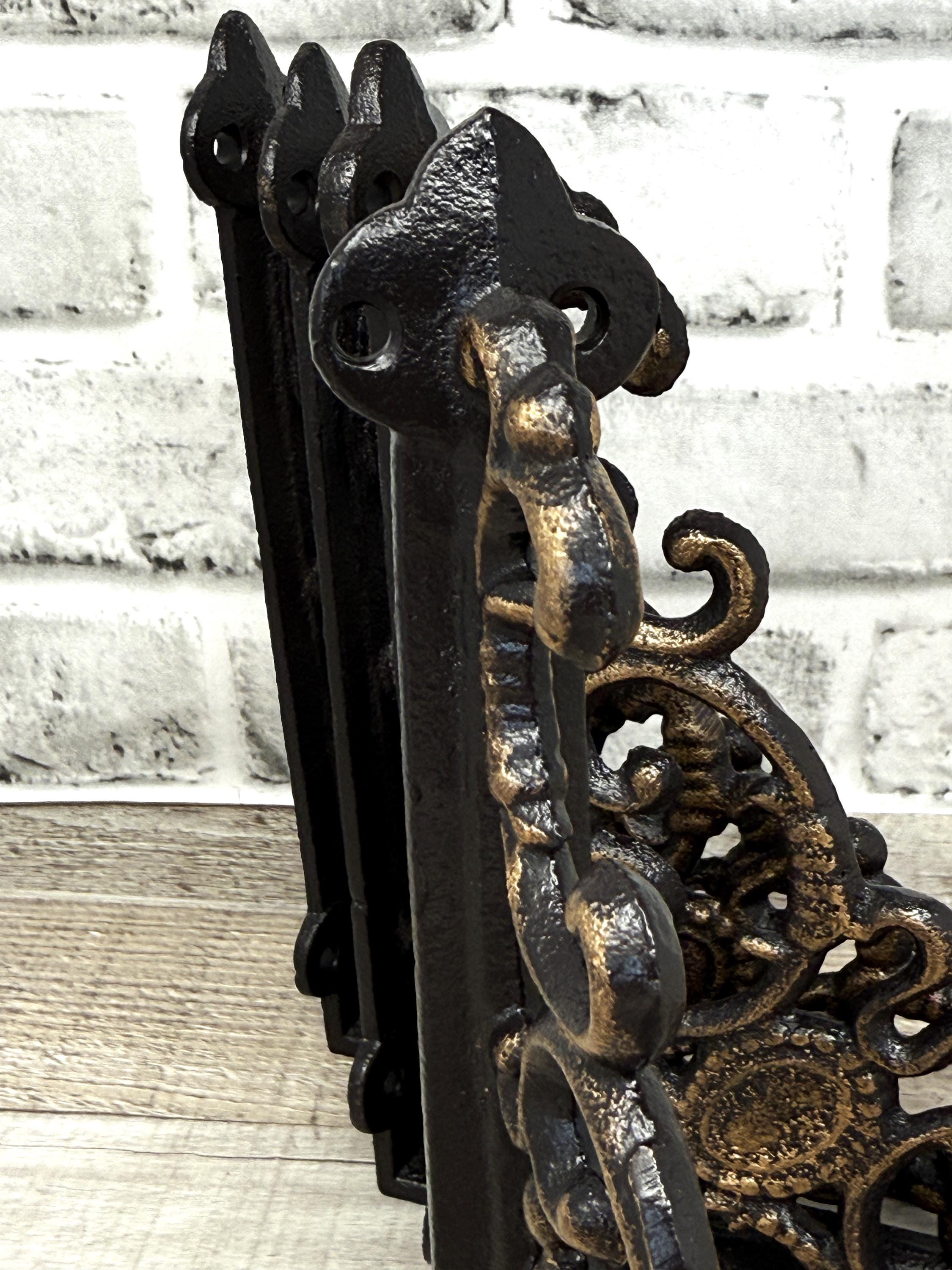 4 Hand Painted Cast Iron 8" X 8" Shelf Brackets Black W/gold Accents - Etsy