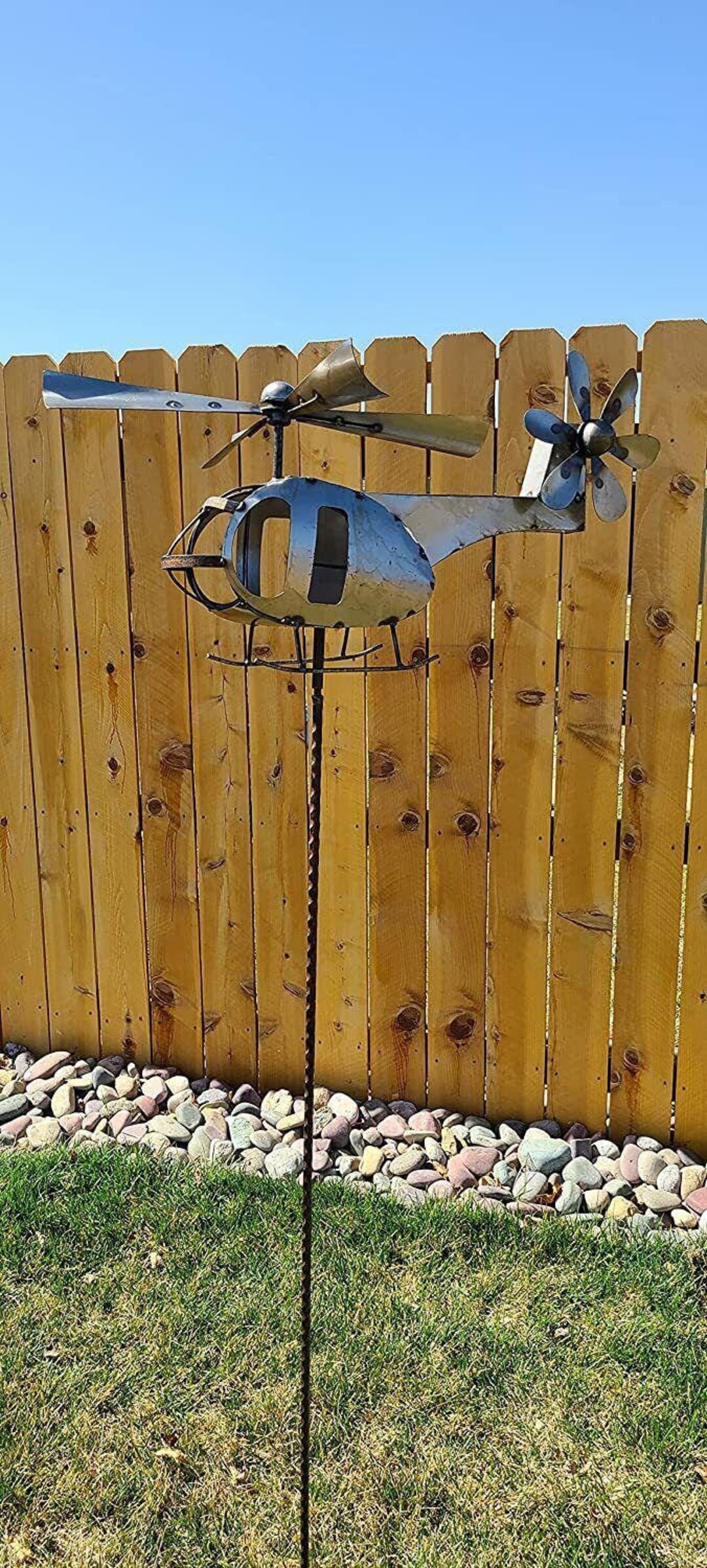 Metal Helicopter Chopper Double Spinner Propeller Yard Garden Stake ...