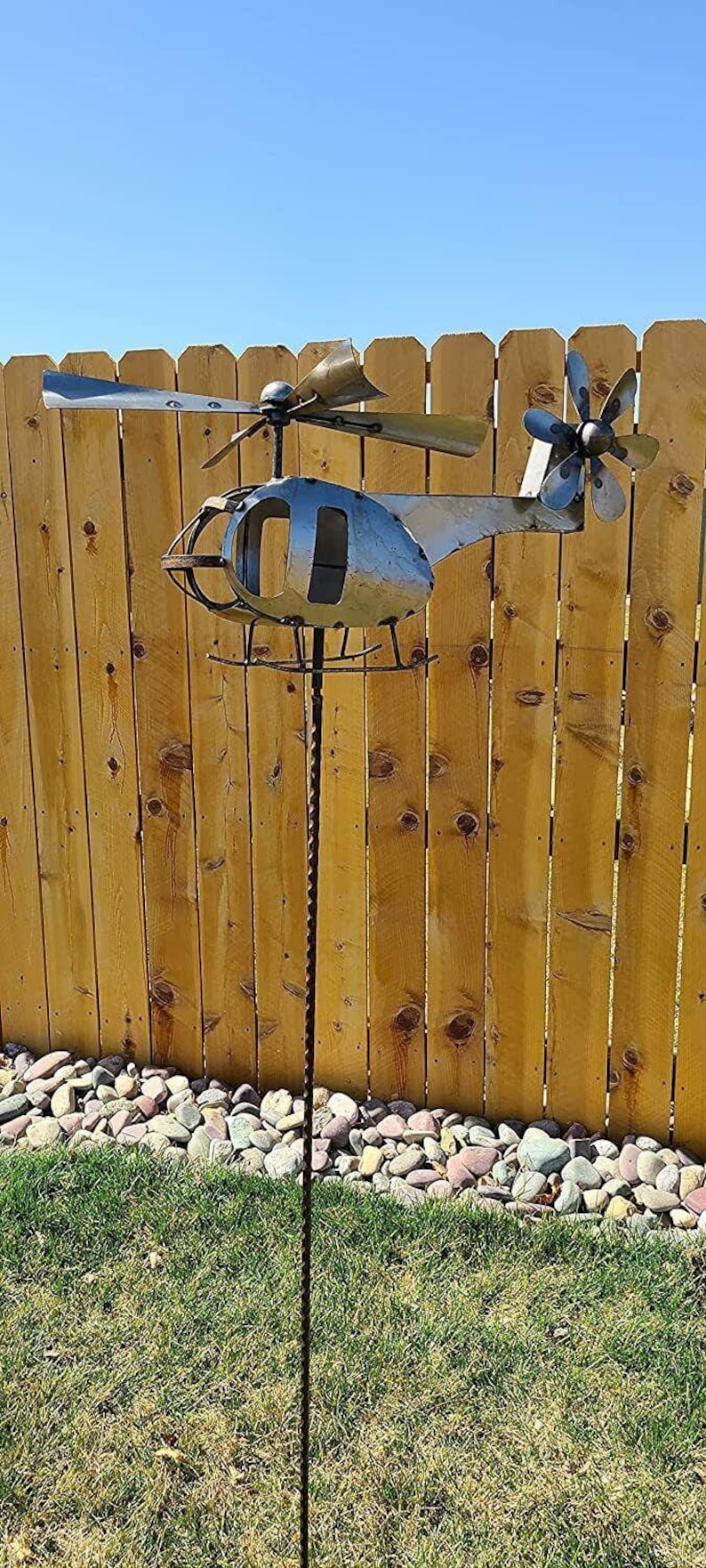 Metal Helicopter Chopper Double Spinner Propeller Yard Garden Stake ...