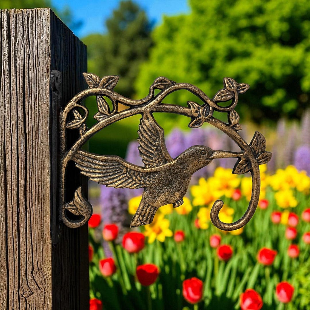 Hand Painted Cast Iron 11" X 9" Hummingbird Plant Hanger Black W/gold ...