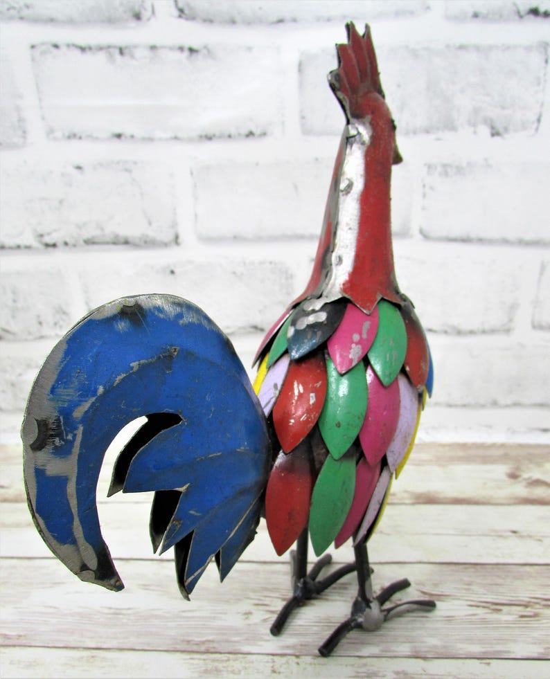 Rustic Small 9 Inch Tall Repurposed Vintage Scrap Metal Rooster Chicken ...