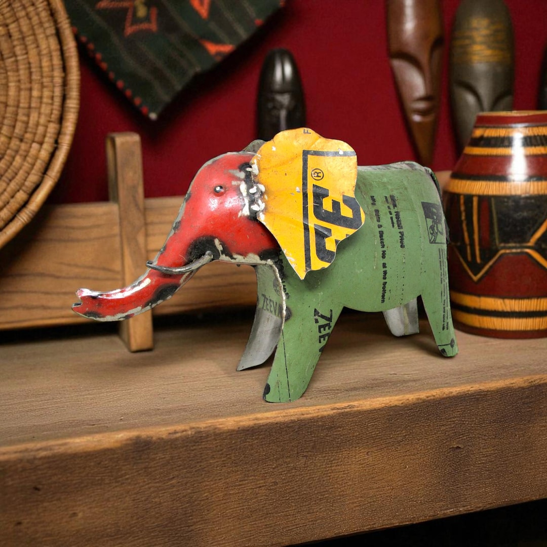 Rustic 14" Long Repurposed Recycled Vintage Scrap Metal Elephant Statue ...