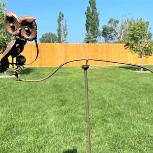 Kinetic Metal Bronze and Green Olga Owl Yard Stake Wind Spinner Rocker ...