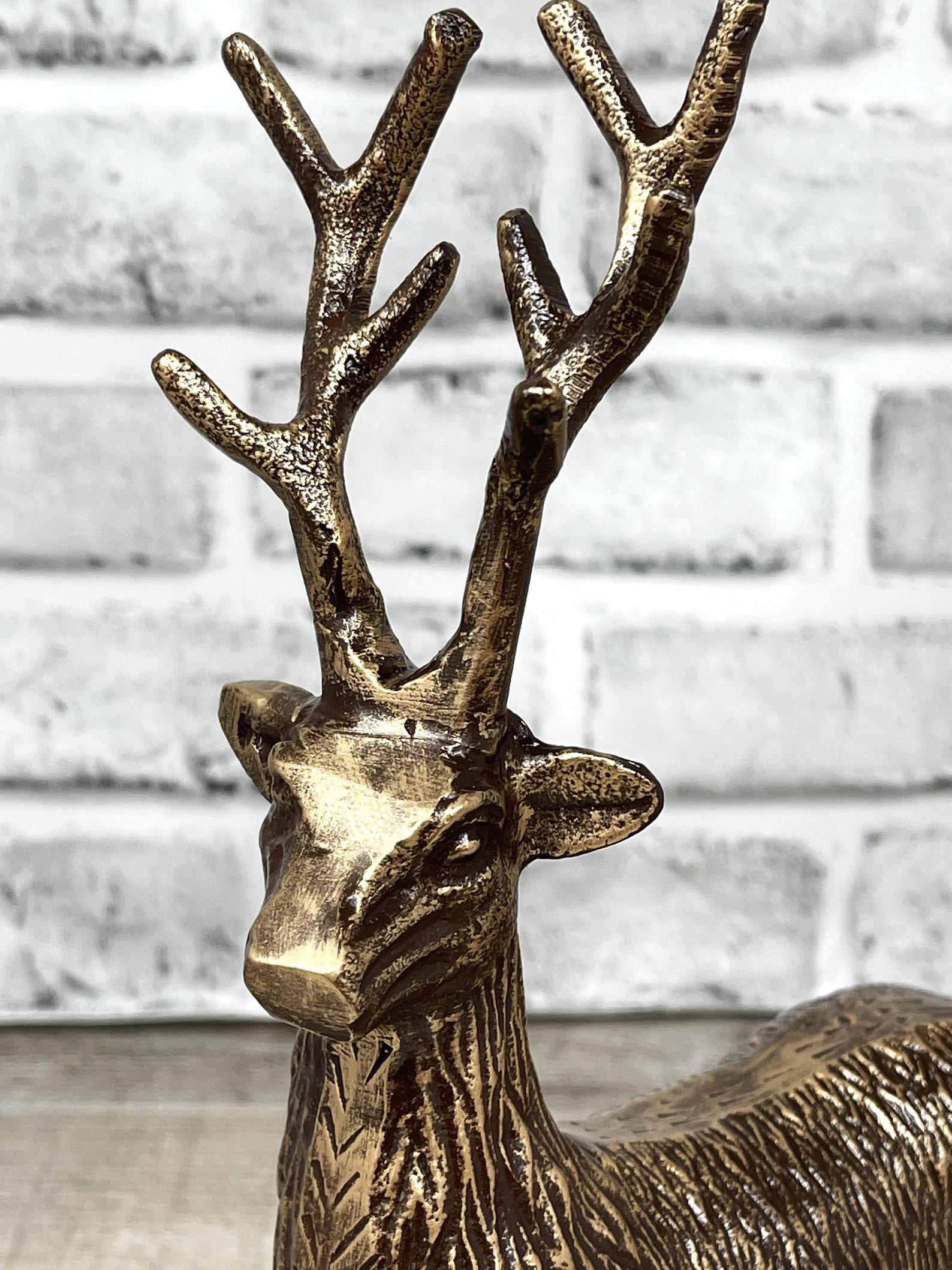 Set of 2 Hand Painted Dark Brown W/ Gold Accents Deer Buck Musk Statues ...