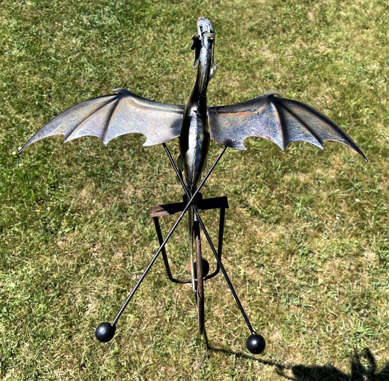 Kinetic Metal Mystical Dragon Yard Stake Wind Spinner, Rocking Garden ...