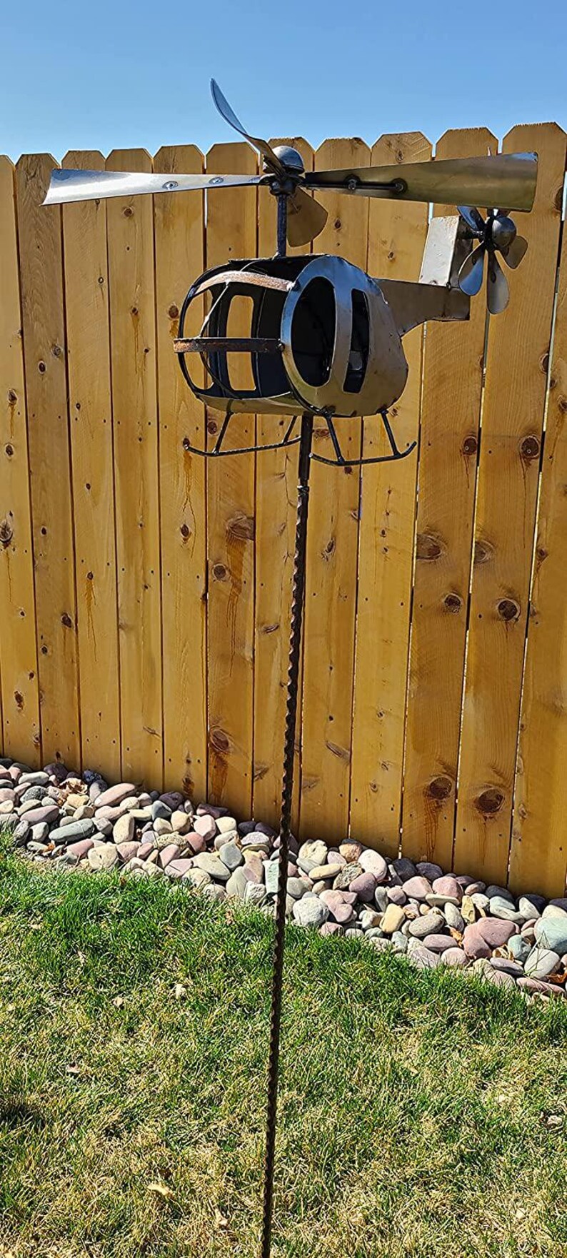 Metal Helicopter Chopper Double Spinner Propeller Yard Garden Stake ...