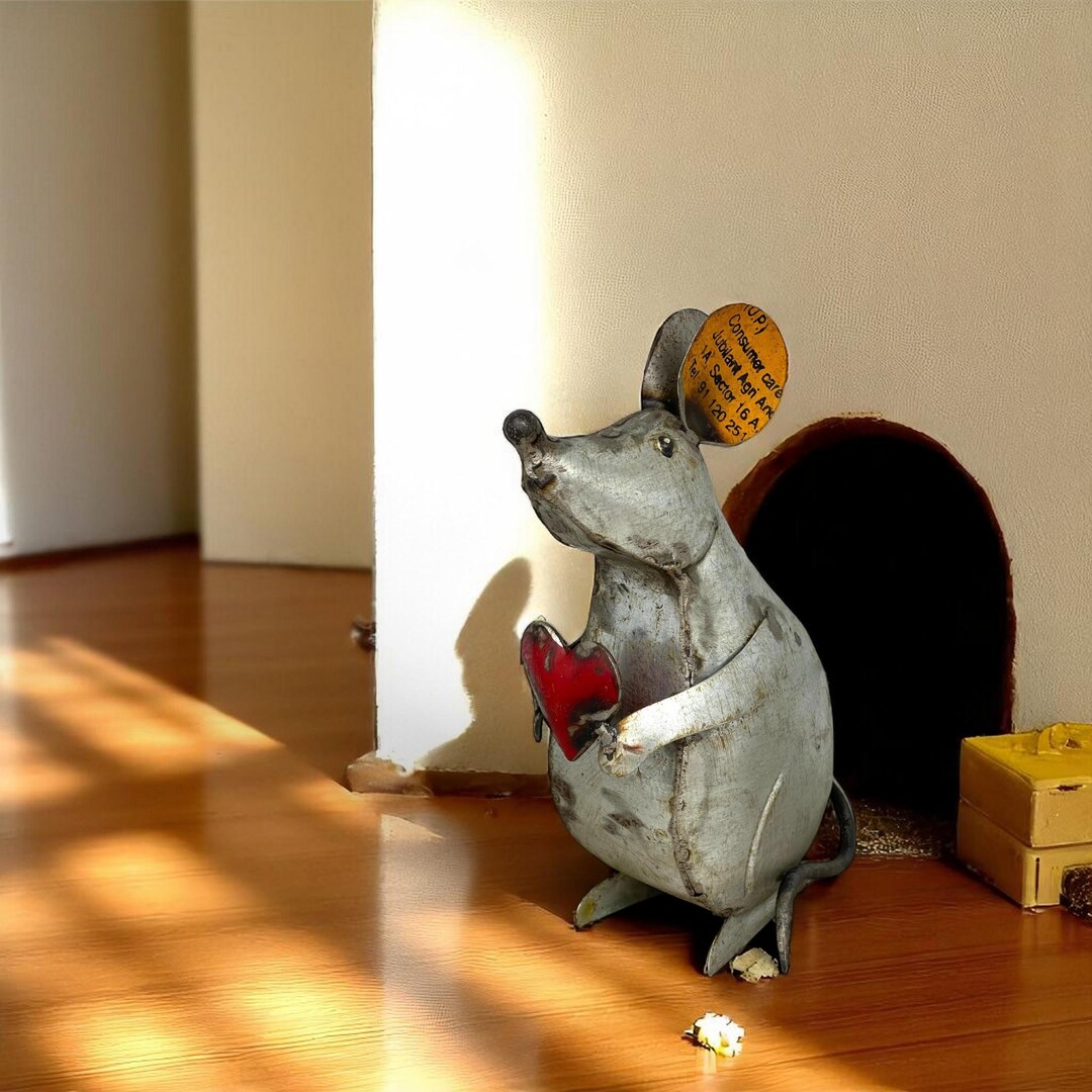Rustic Repurposed Recycled Vintage 7.75" Scrap Metal Silver Mouse With ...