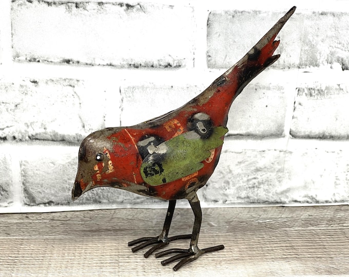 Rustic Repurposed Recycled Vintage Scrap Metal Red Bird Green Wing ...