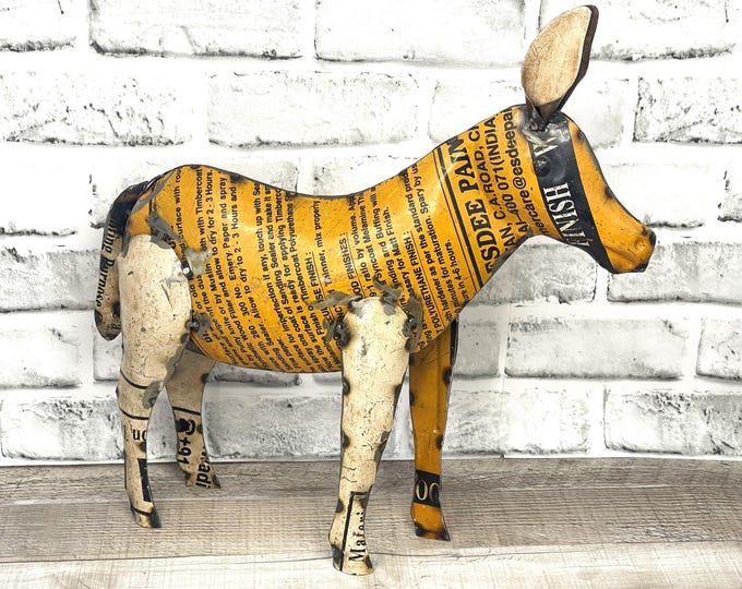 15" Rustic Repurposed Recycled Yellow Vintage Scrap Metal Donkey Mule ...