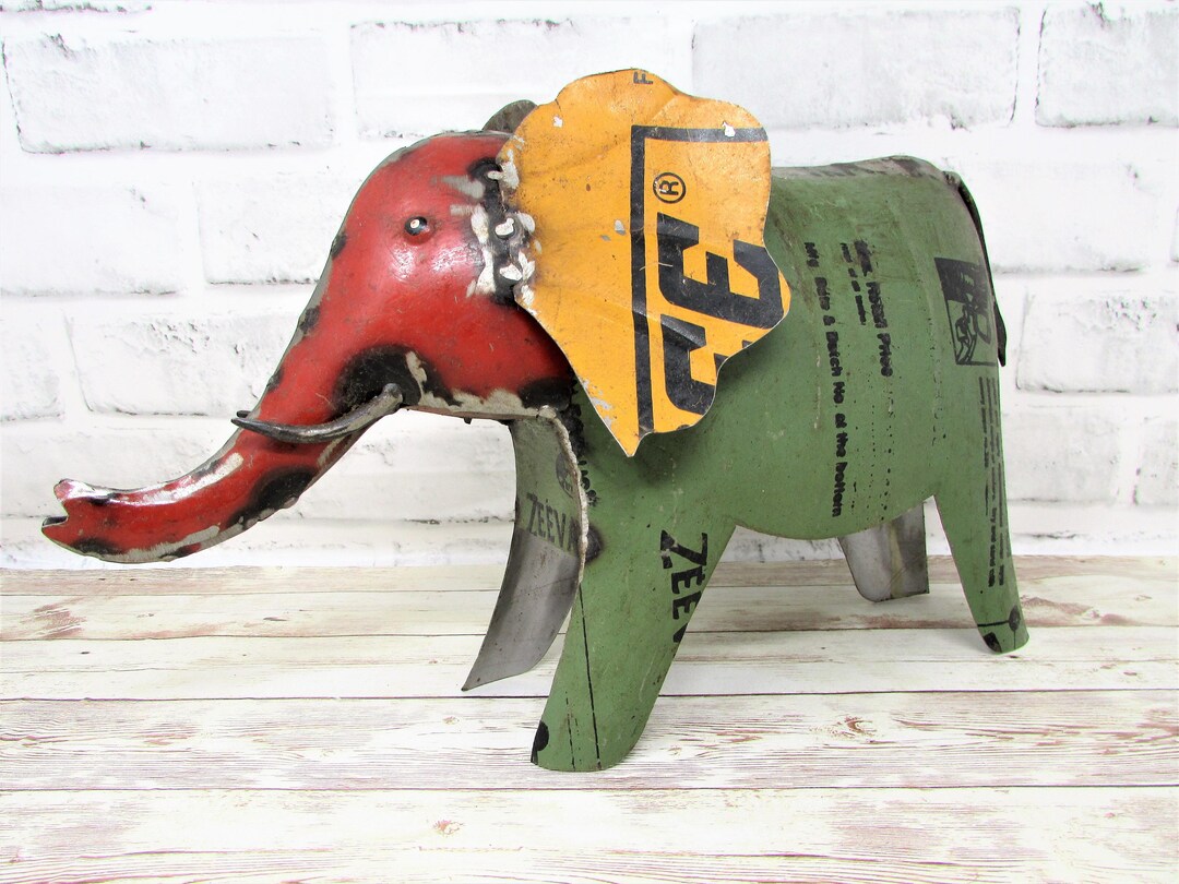 Rustic 14" Long Repurposed Recycled Vintage Scrap Metal Elephant Statue ...