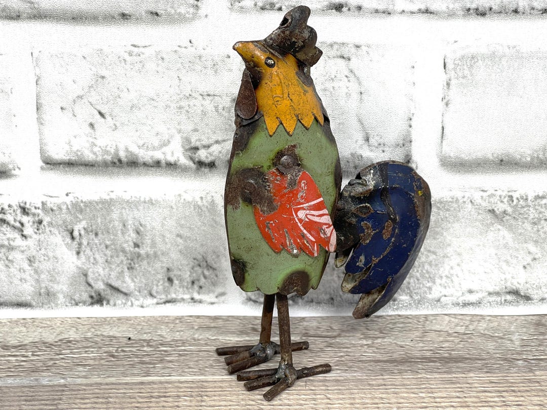 Miniature 5.5" Rustic Recycled Vintage Scrap Metal Rooster Chicken ...