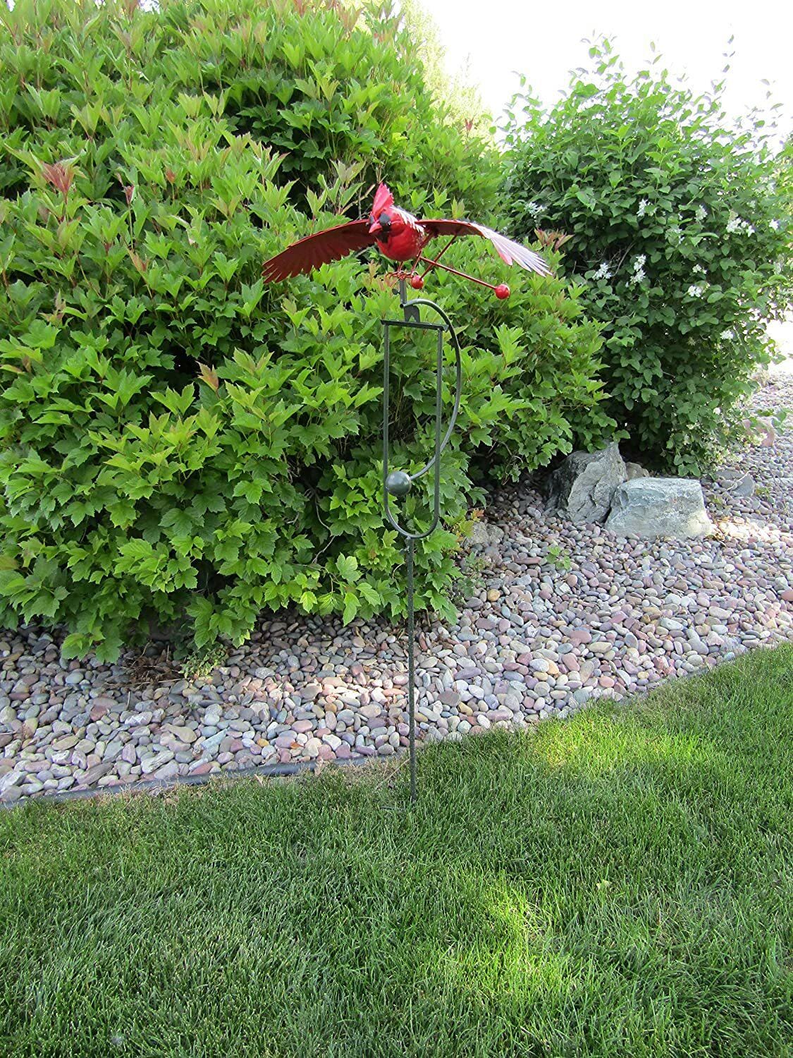 Wing Flapping Kinetic Metal Red Cardinal Rocking 43" Yard Garden Stake ...
