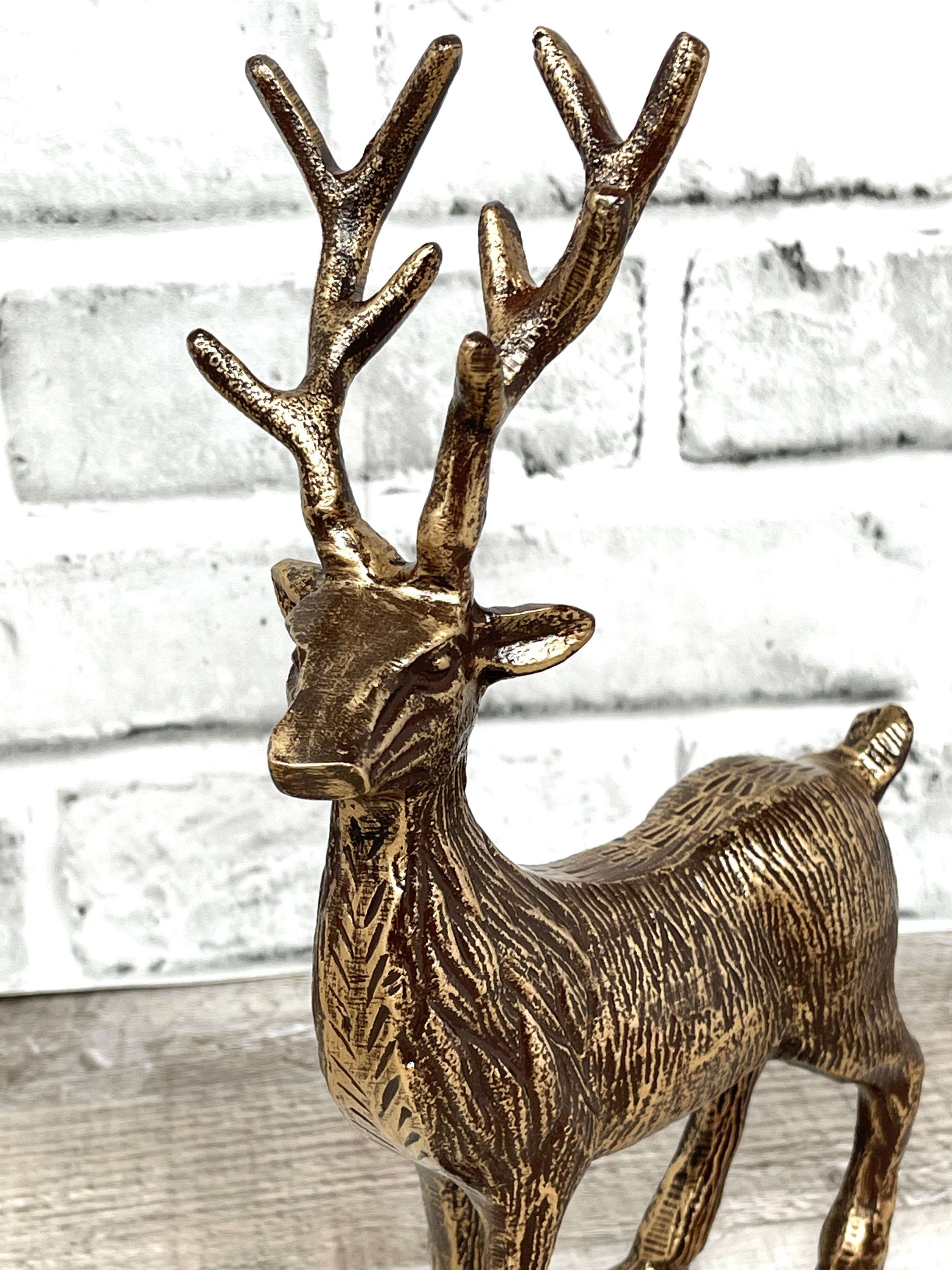 Set of 2 Hand Painted Dark Brown W/ Gold Accents Deer Buck Musk Statues ...