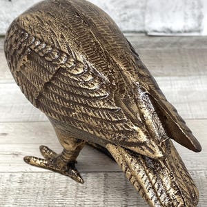 Cast Iron Hand Painted Dark Brown W/ Gold Accents Head Down Crow Raven ...