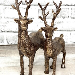 Set of 2 Hand Painted Dark Brown W/ Gold Accents Deer Buck Musk Statues ...