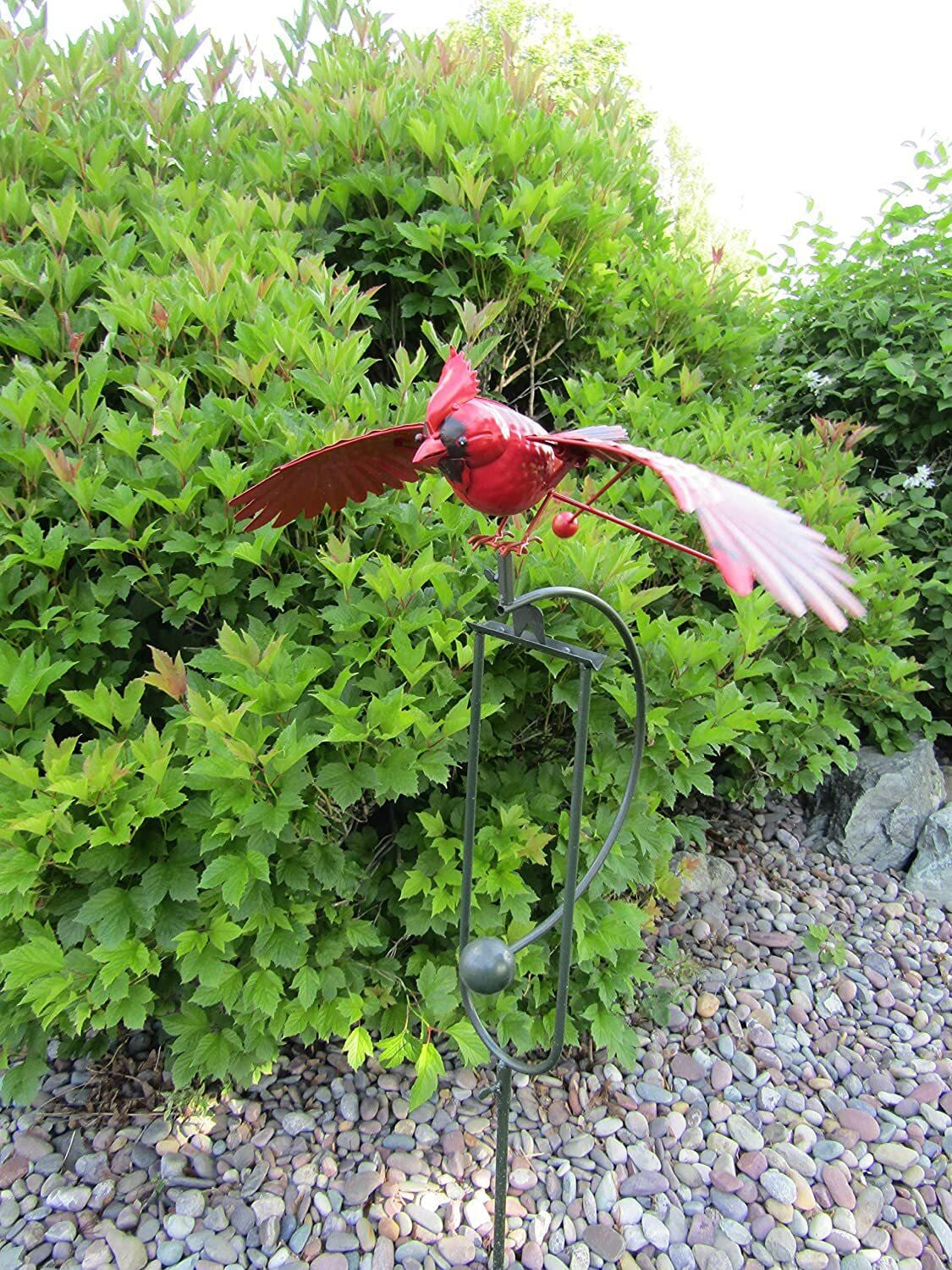 Wing Flapping Kinetic Metal Red Cardinal Rocking 43" Yard Garden Stake ...