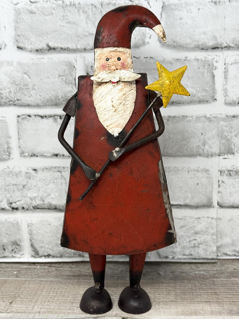 Rustic 11.25" Recycled Primitives Style Vintage Scrap Metal Santa Claus ...