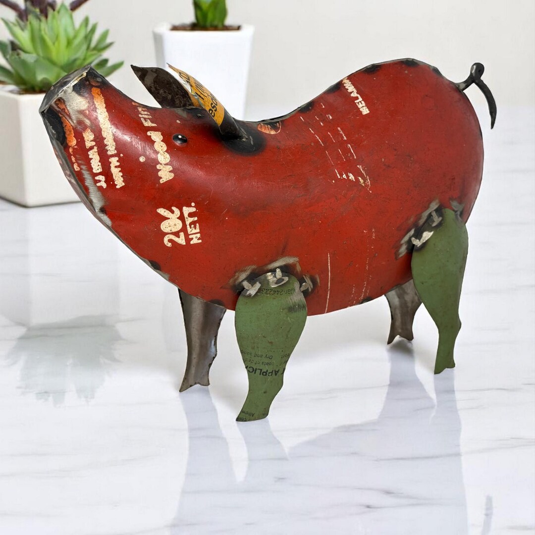 Rustic 13.5" Long Repurposed Recycled Vintage Scrap Metal Pig Statue ...