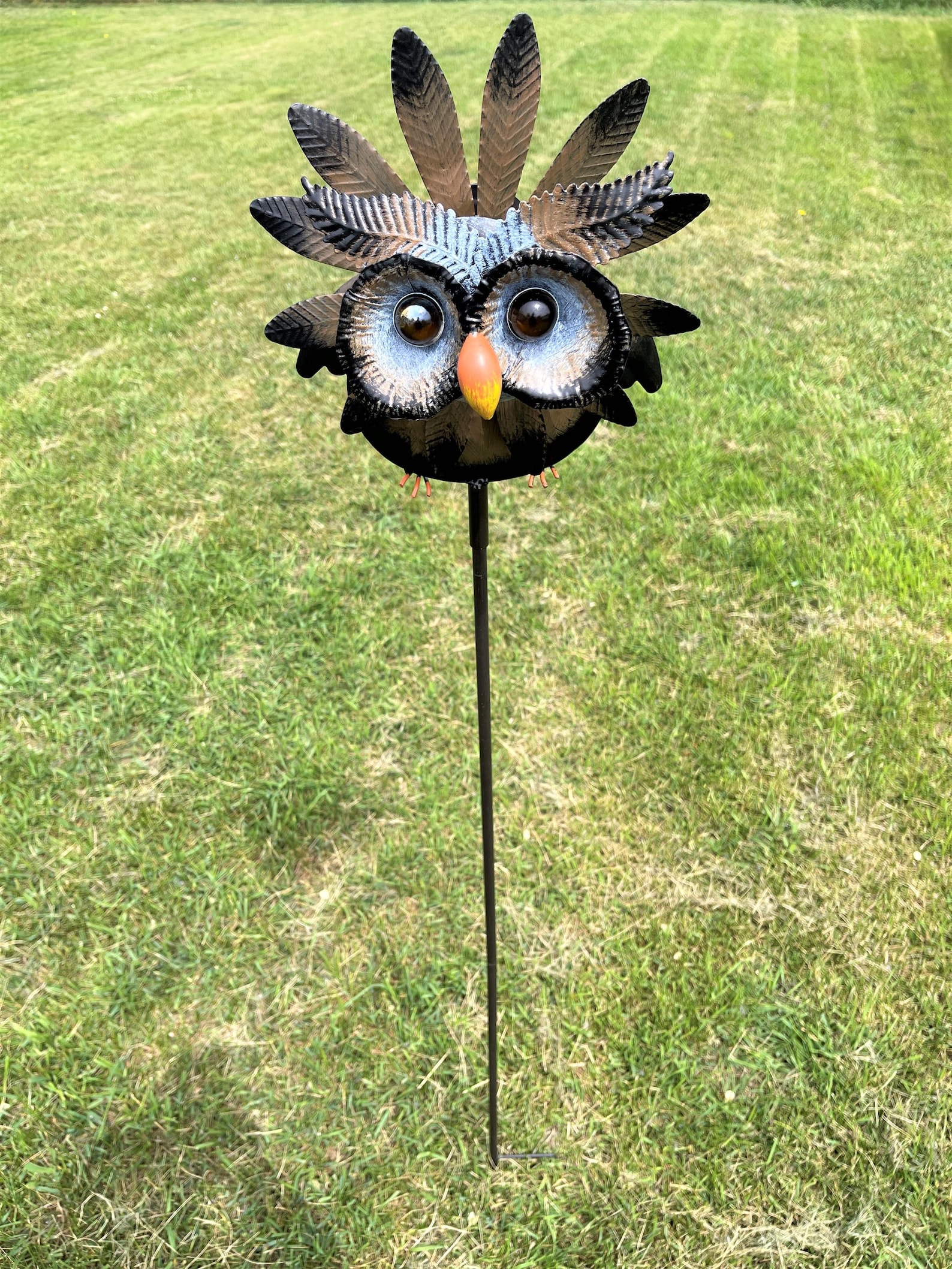Metal Owl Yard Stake Wind Spinner Windmill Whirly-gig Yard Garden Art ...