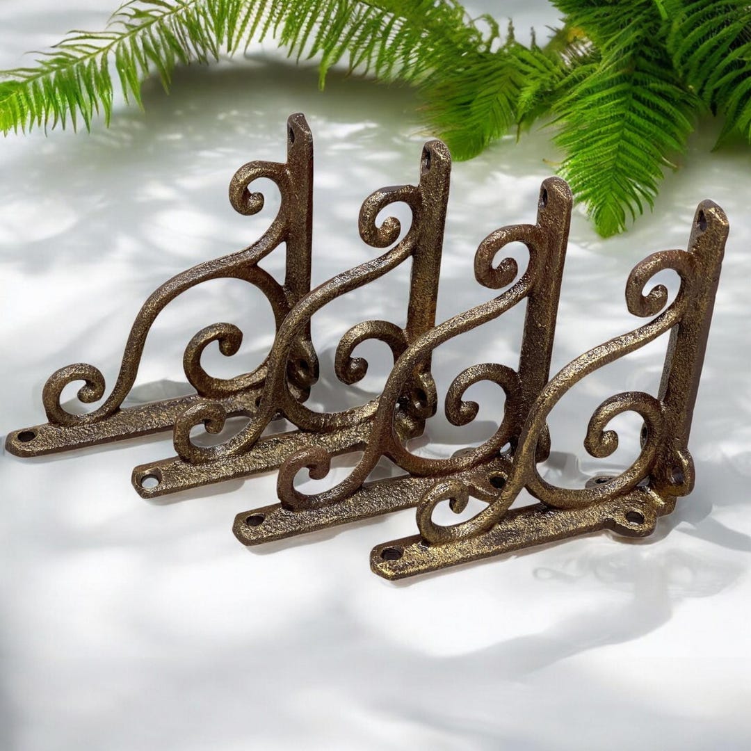 Set of 4 Small 4" X 4" Hand Painted Cast Iron Shelf Brackets: Black and ...