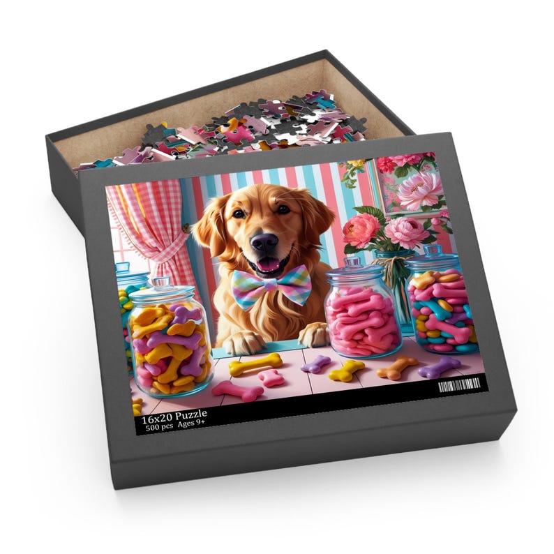 Colorful Golden Retriever Dog Puzzle,cute Dog With Bow Tie Jigsaw,fun ...