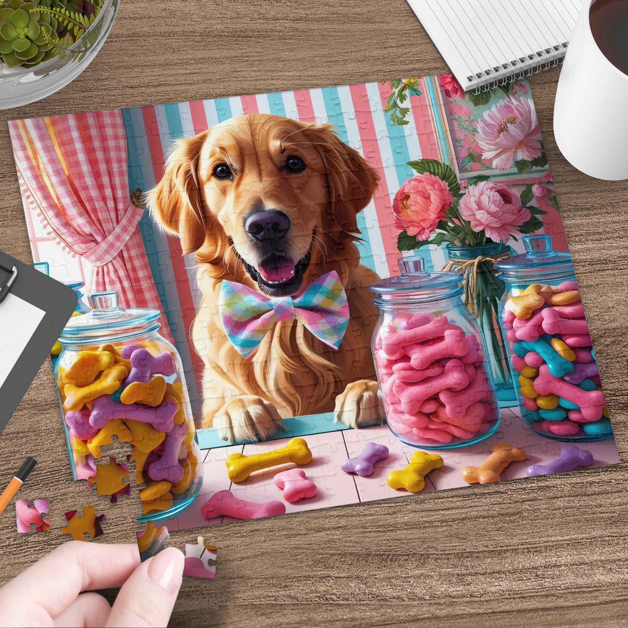 Colorful Golden Retriever Dog Puzzle,cute Dog With Bow Tie Jigsaw,fun ...