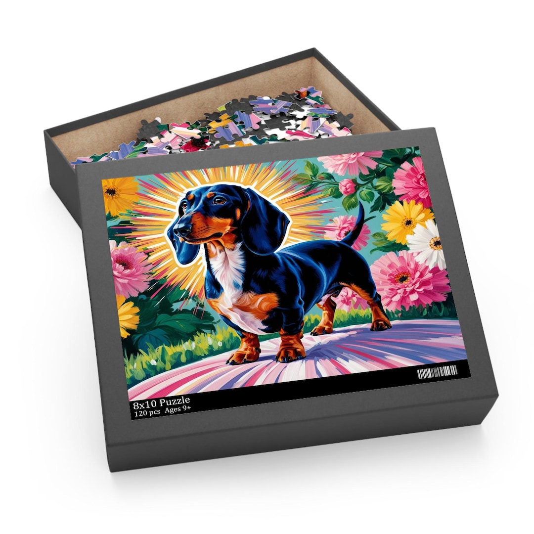 Vibrant Dachshund Dog Puzzle, Art Deco Animal Puzzle, Colorful Dog ...